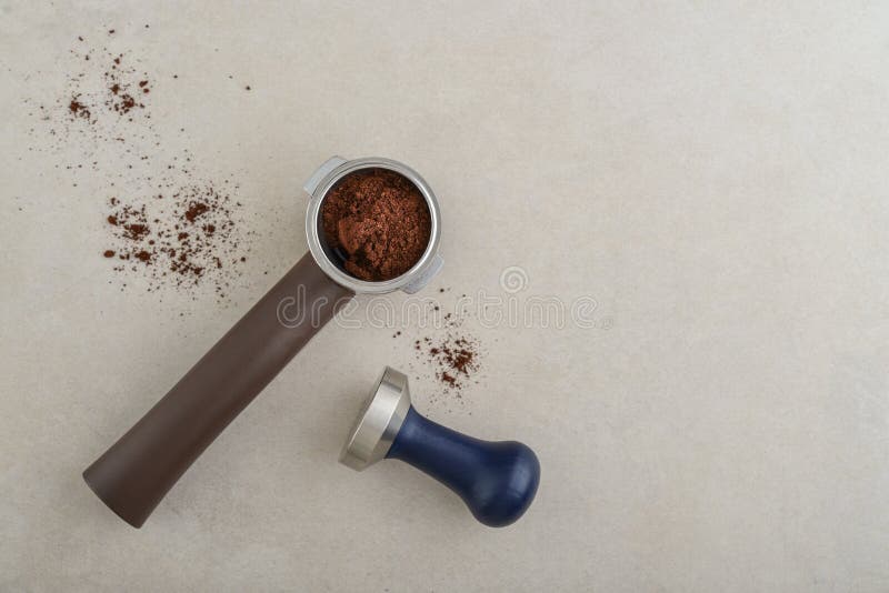 Portafilter with Coffee and Temper Stock Photo - Image of brewing ...