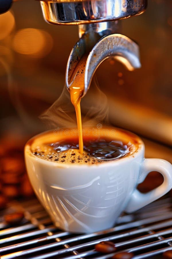 Portafilter Espresso Extraction Brewing Coffee from Machine into Cup in ...