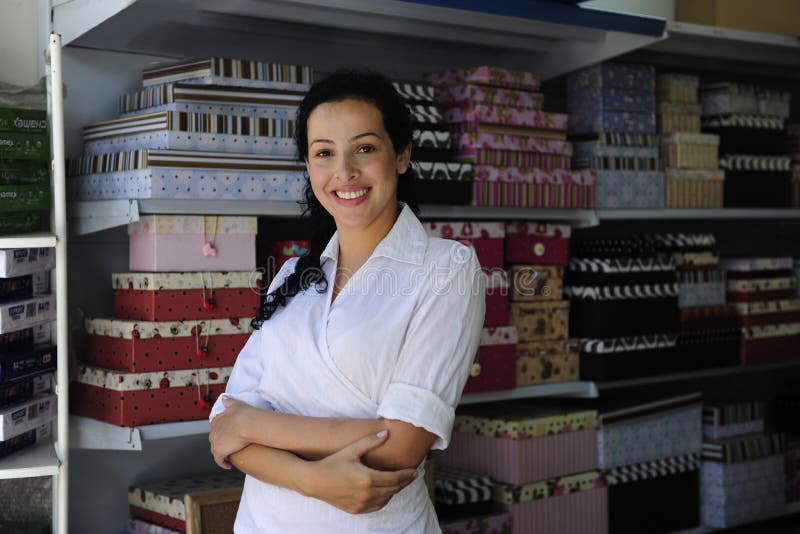 Retail Business: Store Owner with Open Sign Stock Photo - Image of ...