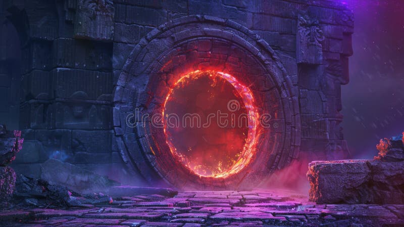 Portal with fire stock image. Image of light, heat, flame - 375299035