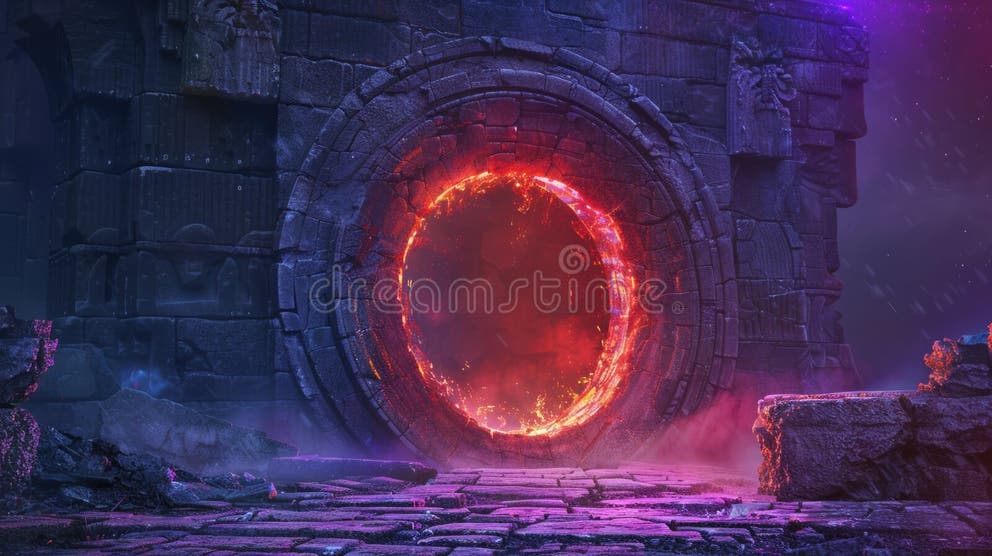 Portal with fire stock image. Image of light, heat, flame - 375299035