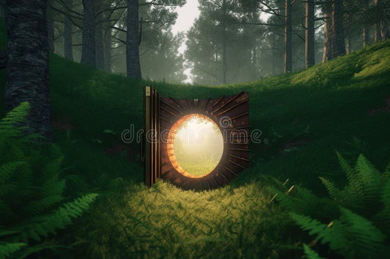Portal in the Forest. Mysterious Open Hatch Door in the Forest Stock ...