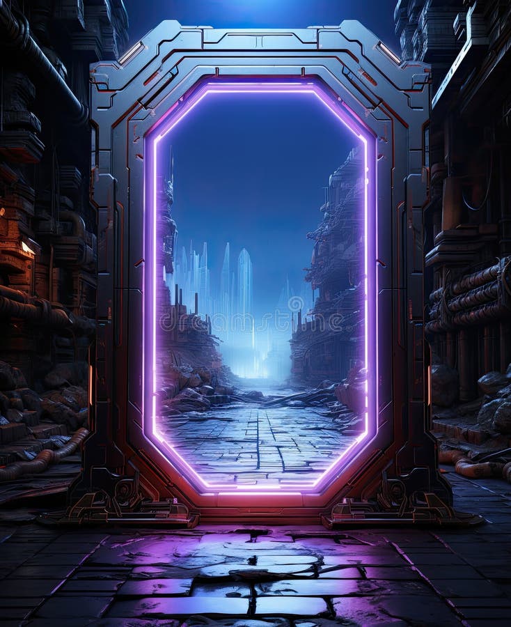 Portal in futuristic time. stock illustration. Illustration of ...