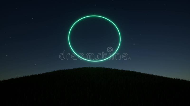 Portal Ring Neon on Starry Night Sky Space Landscape Stock Video ...