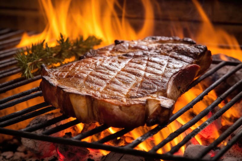 Porterhouse Steak on a Gridiron Over Wood Fire Stock Image - Image of ...