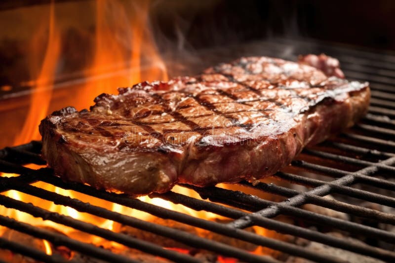 Porterhouse Steak Sizzling on a White Hot Grill Stock Photo - Image of ...