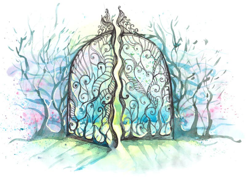 Porte au jardin magique illustration stock. Illustration du fond - 44868794