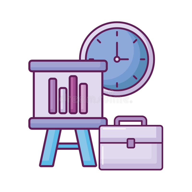 Portfolio with Clock and Paperboard Stock Illustration - Illustration ...