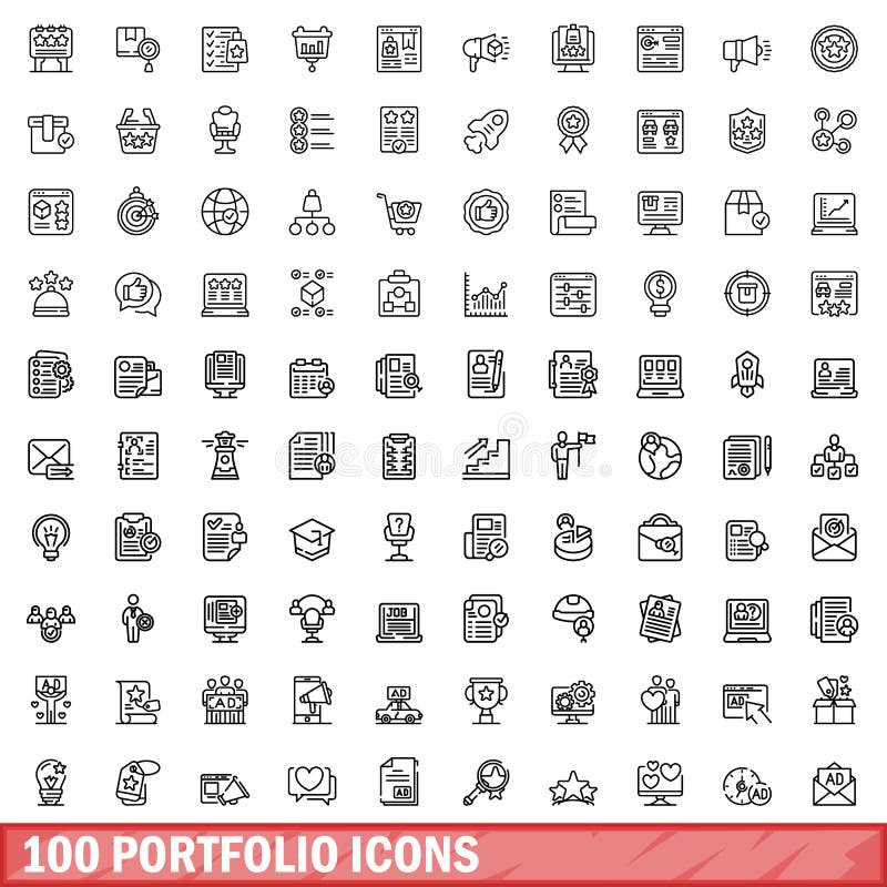 100 Portfolio Icons Set, Outline Style Stock Vector - Illustration of ...