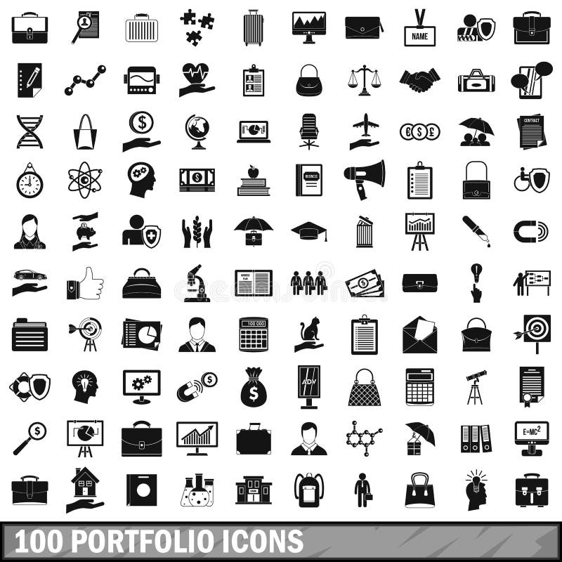 100 Portfolio Icons Set, Simple Style Stock Vector - Illustration of ...