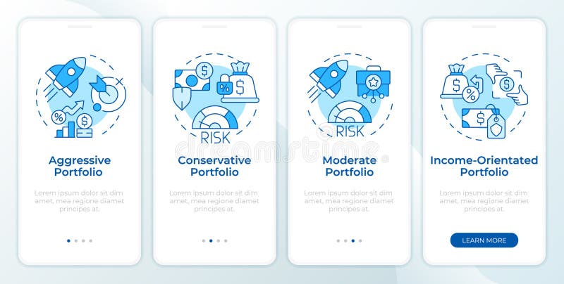 Portfolio Organization Methods Blue Onboarding Mobile App Screen Stock ...