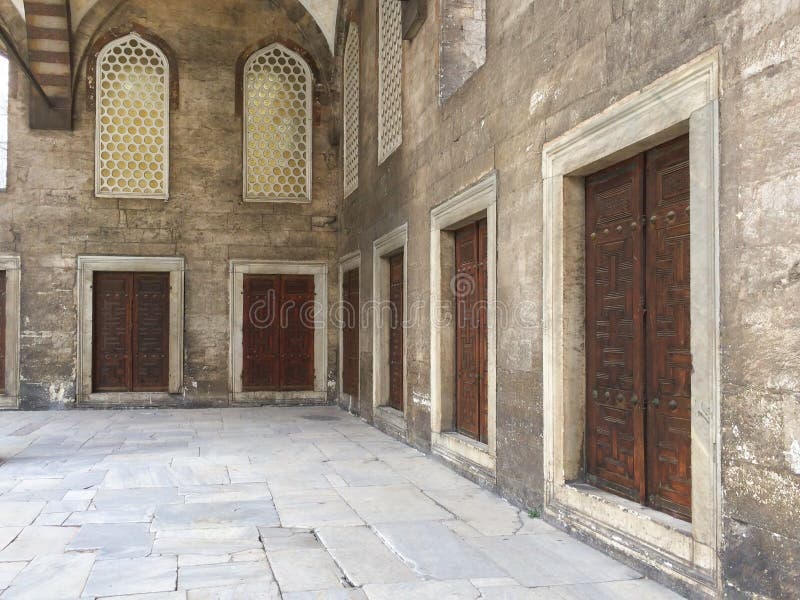 Portico with Doors in a Row in the Courtyard of an Ancient Mosque Stock ...