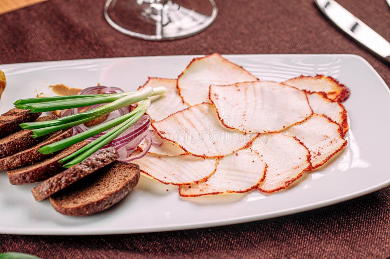 Portion of Appetizer with Slices of Salo and Bread Stock Photo - Image ...