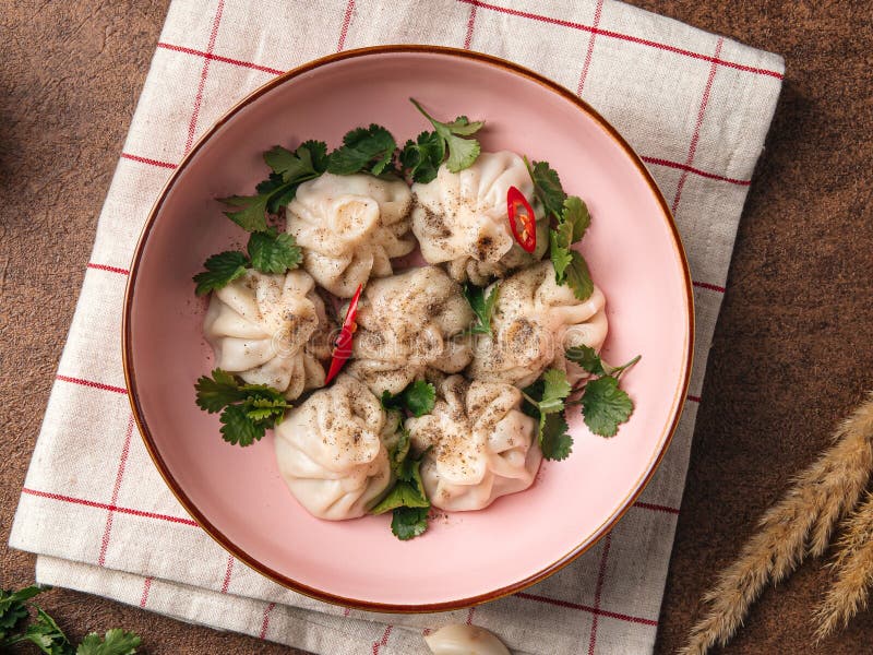 Portion of Steamed Georgian Khinkali Dumplings Stock Image - Image of ...