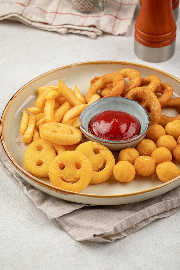 Portion of Assorted Snack Plate with Ketchup Stock Image - Image of ...