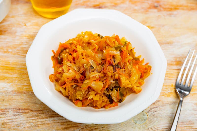 Portion of Braised Cabbage Served on Plate Stock Photo - Image of ...