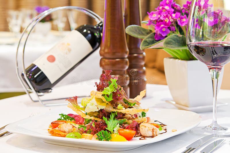 Portion of the Caesar Salad on the Table Stock Image - Image of close ...