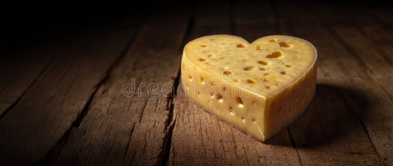 Portion of Cheese in the Shape of a Heart on a Rustic Wooden Table ...