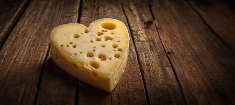 Portion of Cheese in the Shape of a Heart on a Rustic Wooden Table ...