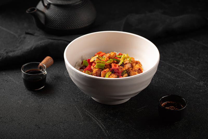 Chinese Gong Bao Chicken with Rice and Peanuts Stock Image - Image of ...