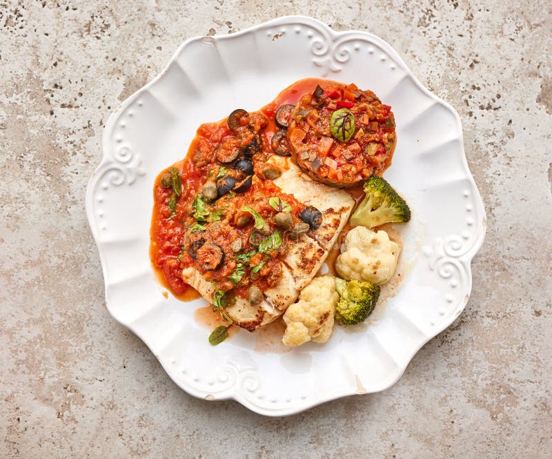 Portion of Cod Fish with Vegetables Stock Photo - Image of fried ...