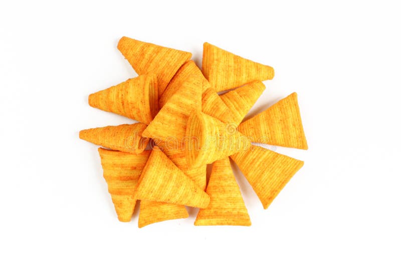 Portion of Cone Shaped Snack Tornado Shaped Crackers. Yellow Spicy ...