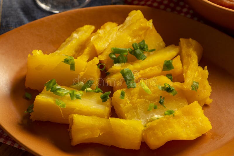 Portion of Cooked Cassava Sprinkled with Chives Stock Photo - Image of ...