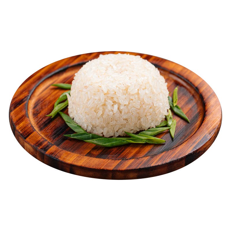 Portion of Cooked Rice Garnish on Wooden Plate Stock Photo - Image of ...