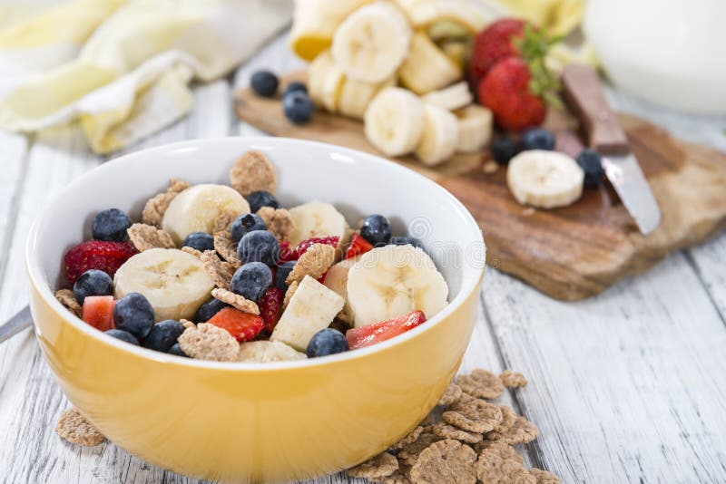 Portion of Cornflakes with Fresh Fruits Stock Image - Image of close ...