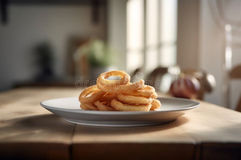 Portion of Crispy Fried Onion Rings on Rustic Wooden Table. AI ...