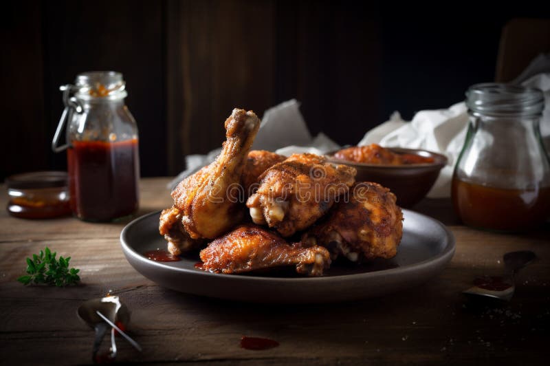 Portion of Delicious Crispy Breaded Fried Chicken on Rustic Wooden ...