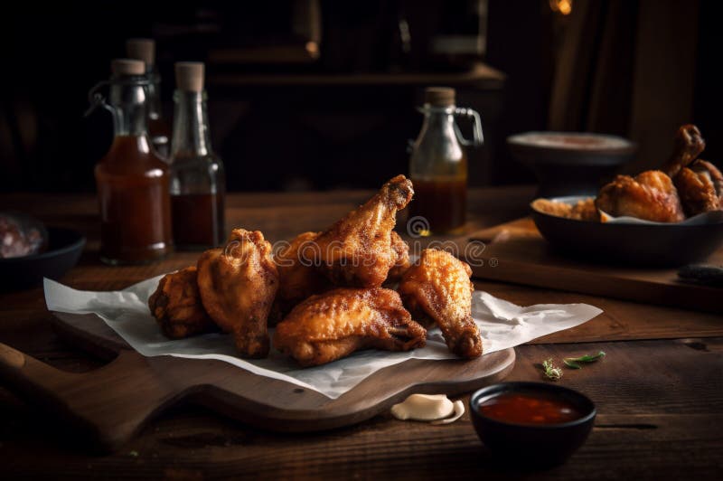 Portion of Delicious Crispy Breaded Fried Chicken on Rustic Wooden ...
