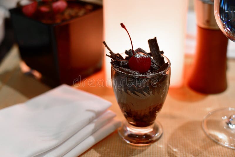 Portion Dessert with Chocolate and Cherry in Glass Stock Image - Image ...