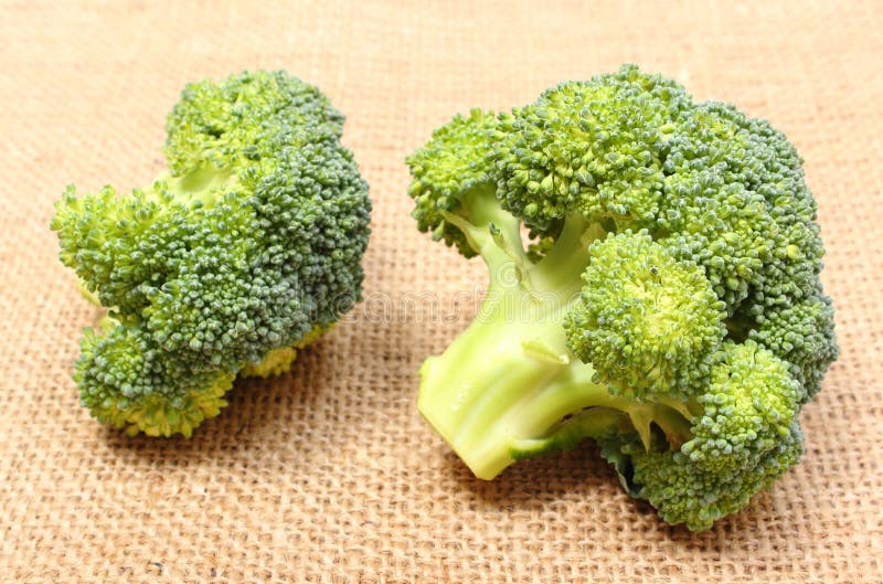 Portion of Fresh Green Broccoli on Jute Canvas Stock Photo - Image of ...