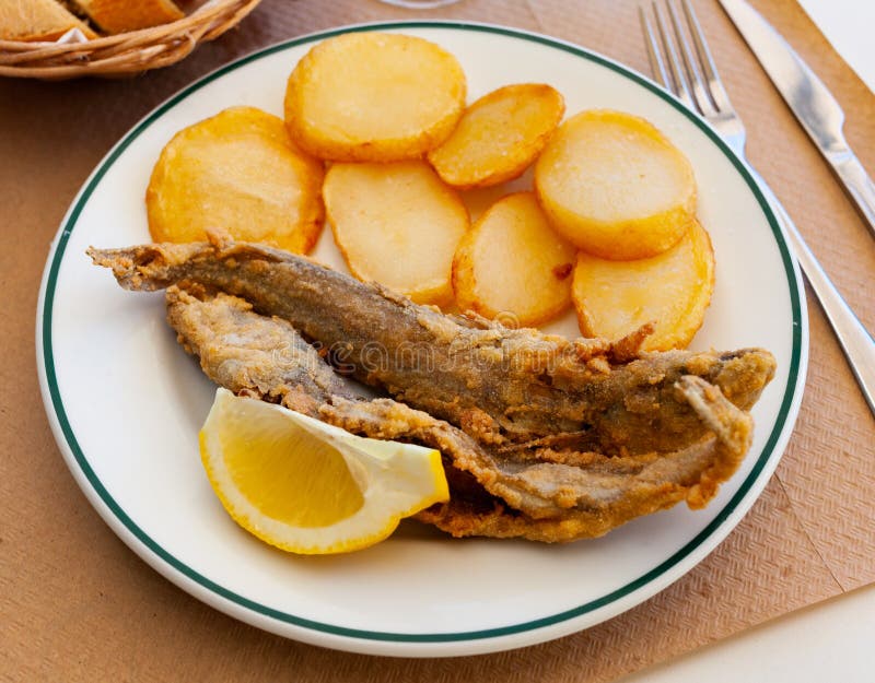 Fried Blue Whiting Fish with Potato Stock Photo - Image of vegetarian ...