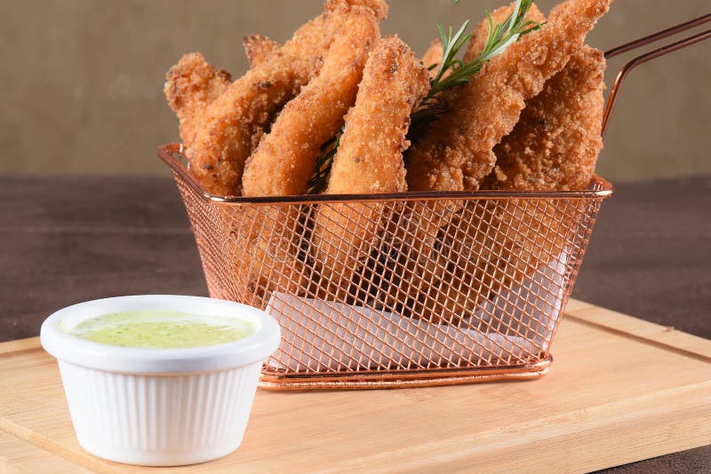 Portion of Fried Fish, Fried Chicken Strips Inside Metal Basket Tasty ...