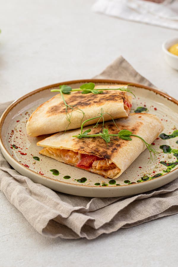 Portion of Appetizer Quesadilla with Chicken Stock Photo - Image of ...