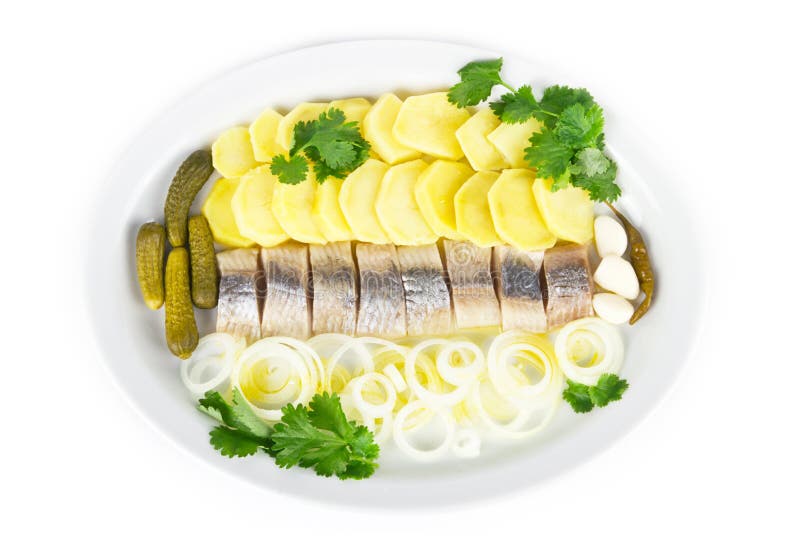 Portion of Herring Fish Fillets with Potato Onion Stock Photo - Image ...