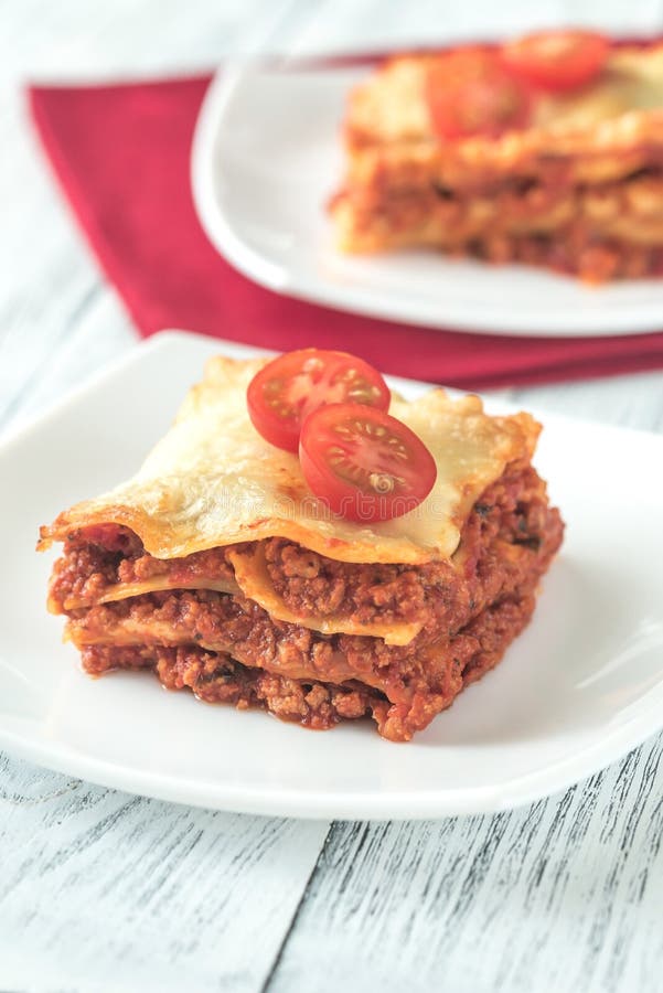 Portion of Lasagne on the White Plate Stock Image - Image of baked ...