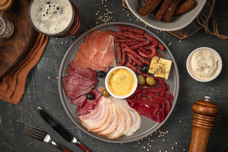 Portion of Meat Appetizer Platter with Beer Stock Image - Image of ...