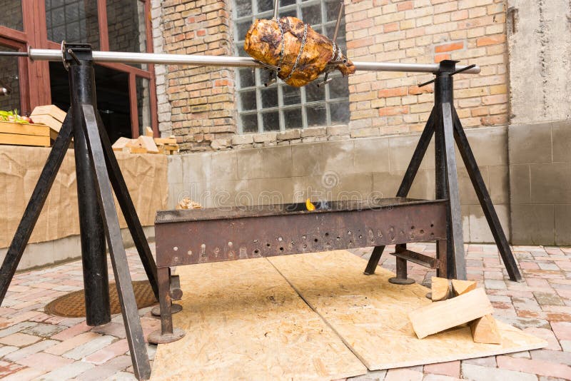 Portion of Meat Roasting Over an Open Fire Stock Image - Image of ...