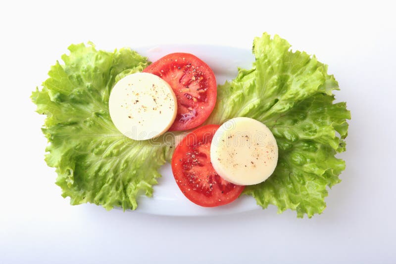 Portion of Mozzarella with Tomatoes, Lettuce Leaf and Balsamic Dressing ...