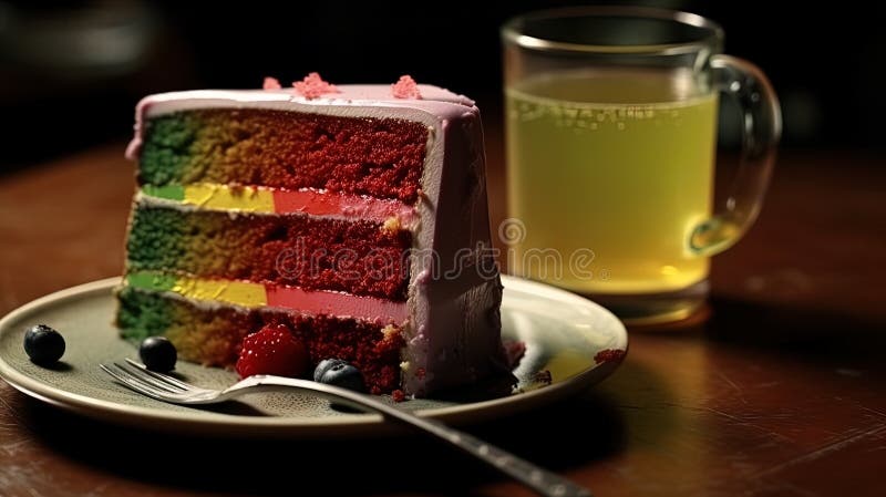 Portion of a Multi-colored Cake or Rainbow Cake on a Vintage Plate. AI ...