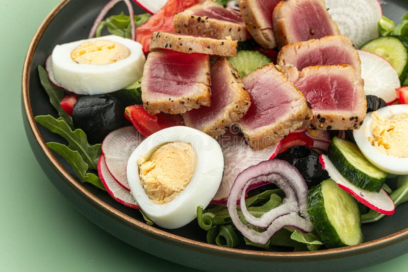 Portion of Nicoise Salad with Tuna Fish and Eggs Stock Photo - Image of ...