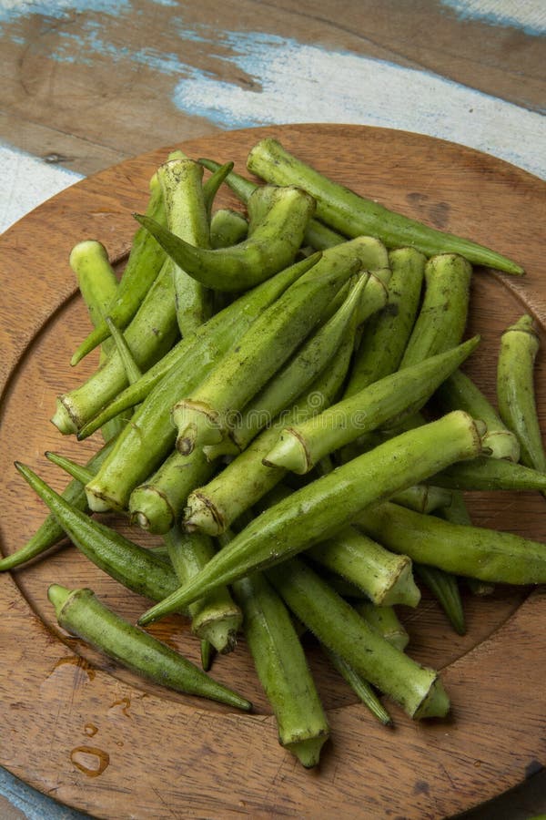 Portion of Okra on Wooden Plate Stock Photo - Image of gastronomy ...