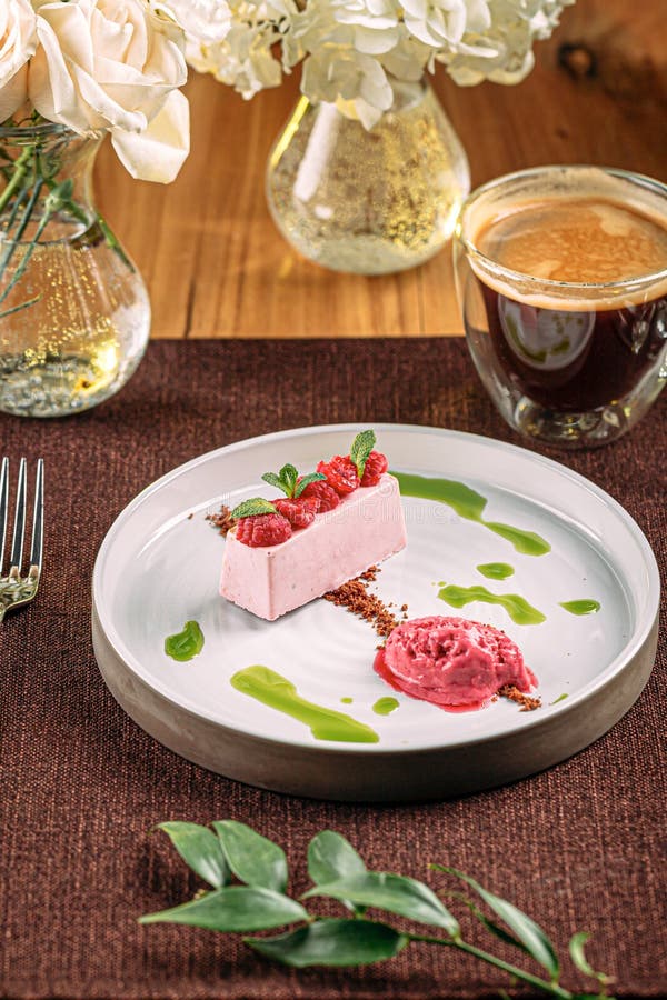 Portion of Pink Raspberry Mousse Dessert Stock Photo - Image of pink ...