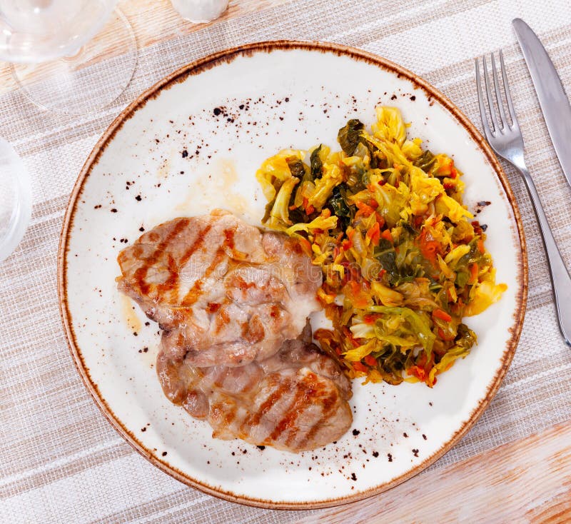 Portion of Pork Meat with Stewed Cabbage Stock Photo - Image of poland ...