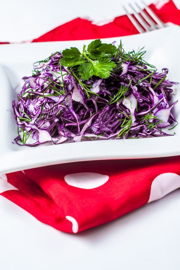 Portion of Red and Parsley Coleslaw on White Stock Photo - Image of ...