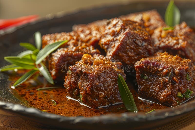 A Portion of Rendang is Served on a Plate. Close Up Stock Illustration ...