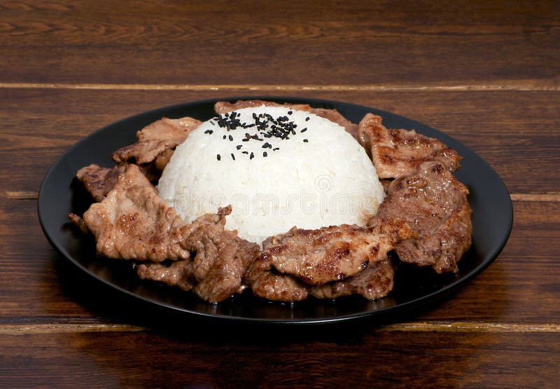 Portion of Rice with Meat on the Plate Stock Image - Image of chinese ...